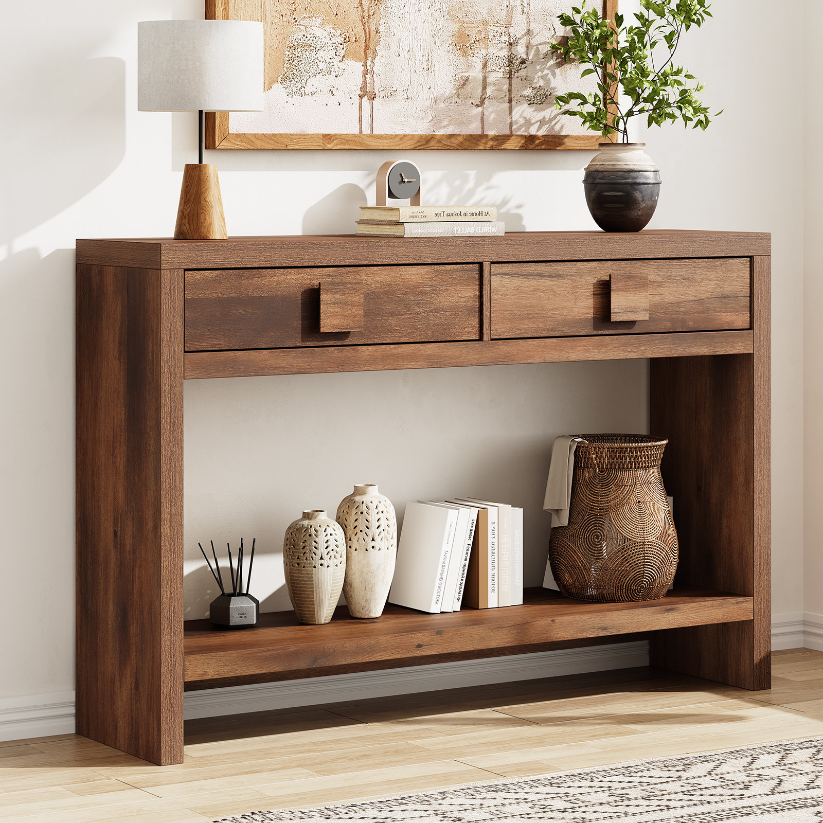 Millwood Pines 47.3" Wood Console Table With 2 Drawers, Sofa Table For Hallway, Entryway, Living ...